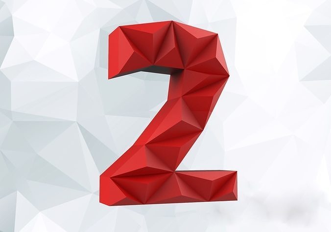 Lowpoly digit 2 number two 3D model 3D printable | CGTrader