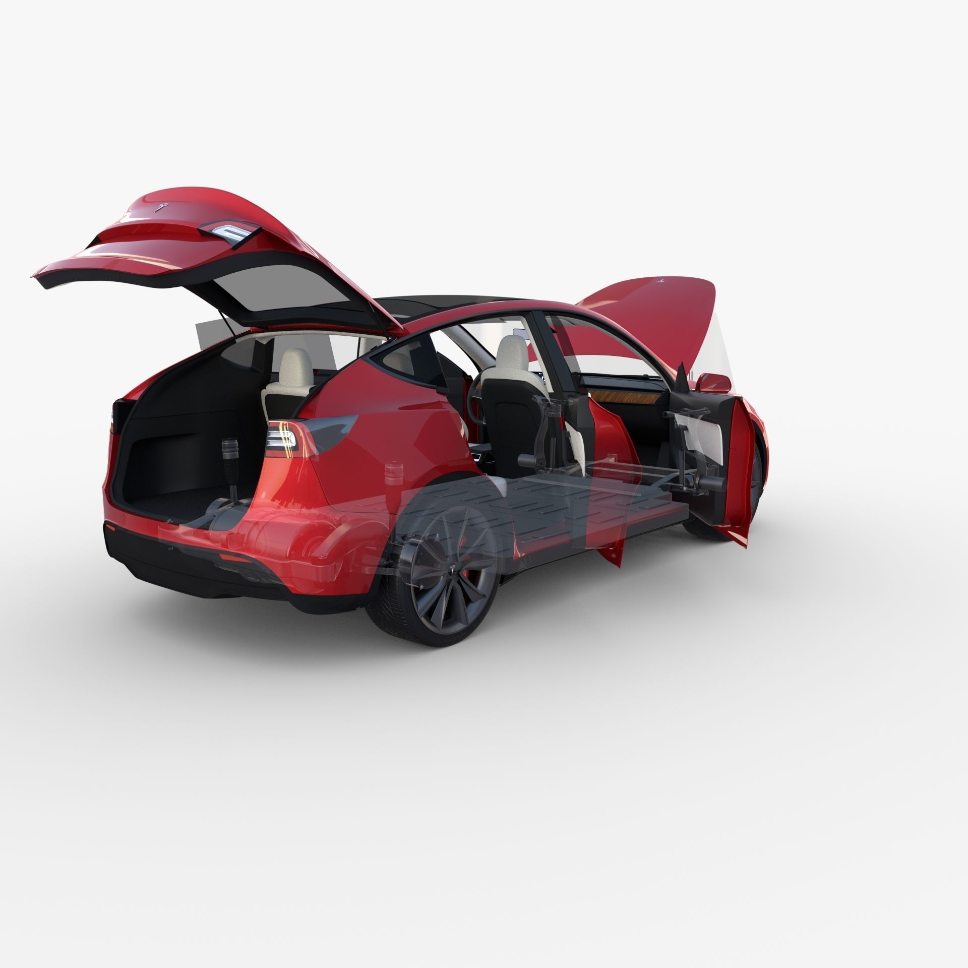 Tesla Model Y RWD Red with interior and chassis 3D model | CGTrader