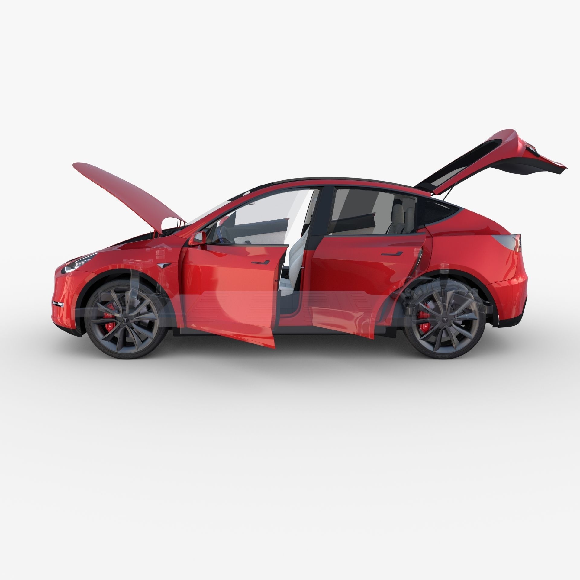 Tesla Model Y RWD Red with interior and chassis 3D model | CGTrader
