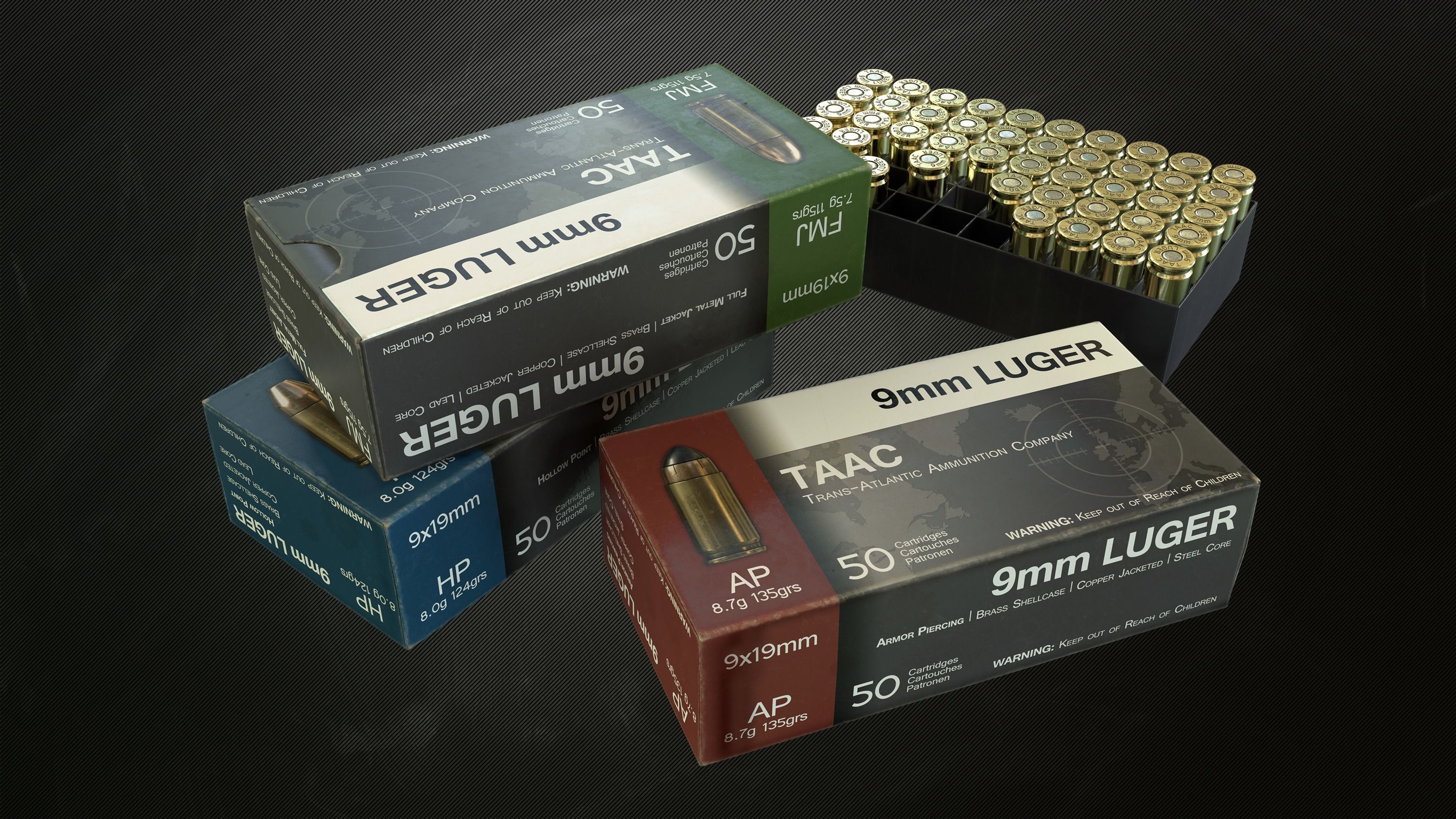 3D model 9mm Pistol Ammunition Pack VR / AR / low-poly | CGTrader