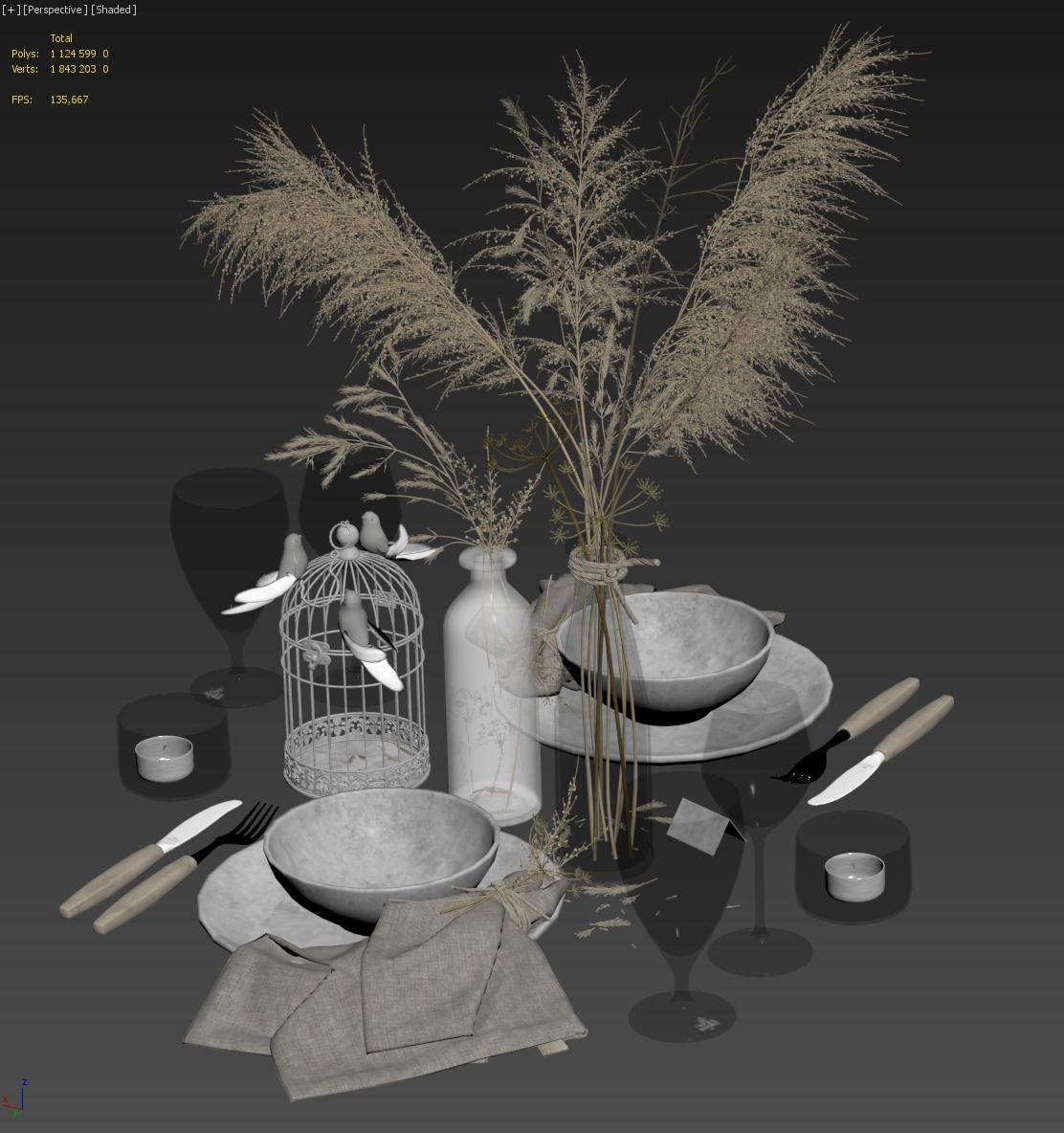 Straw Table Set 3D model | CGTrader