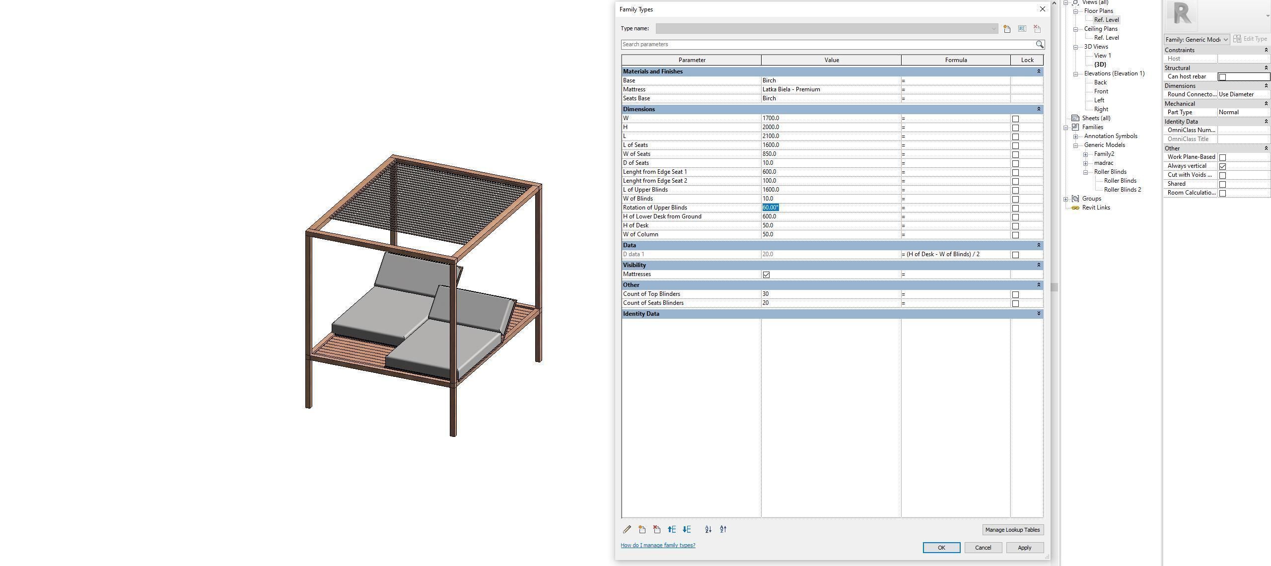 3D model Camp bed - Full parametric Revit Family VR / AR / low-poly ...