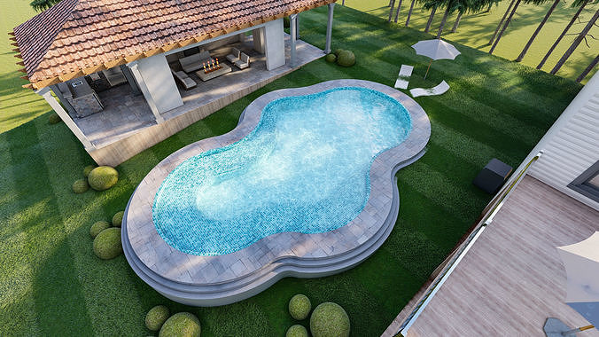 luxury water pool backyard design on contours 3d model 3D model | CGTrader
