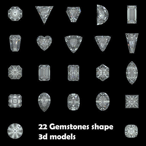 Pack of 22 Gemstones shape for jewelry Designing CAD 3D model 3D ...