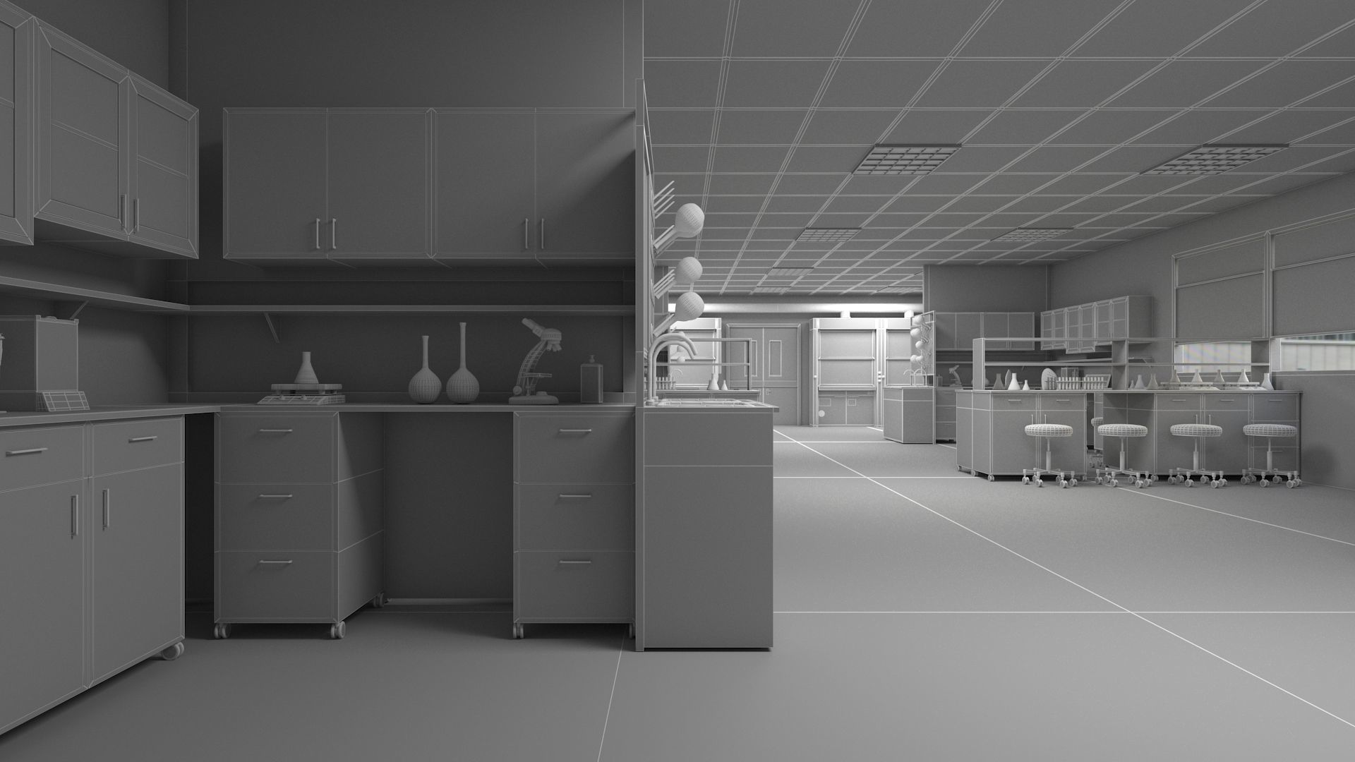 Laboratory 3D model with counter tops and chairs 3D model | CGTrader