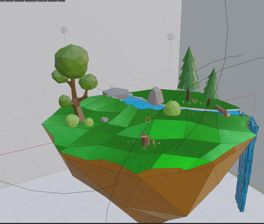 3D model Low poly world island with trees and river VR / AR / low-poly ...