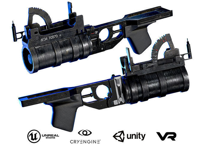 3D model Grenade launcher GP-34 with VOG-25M Koster VR / AR / low-poly ...