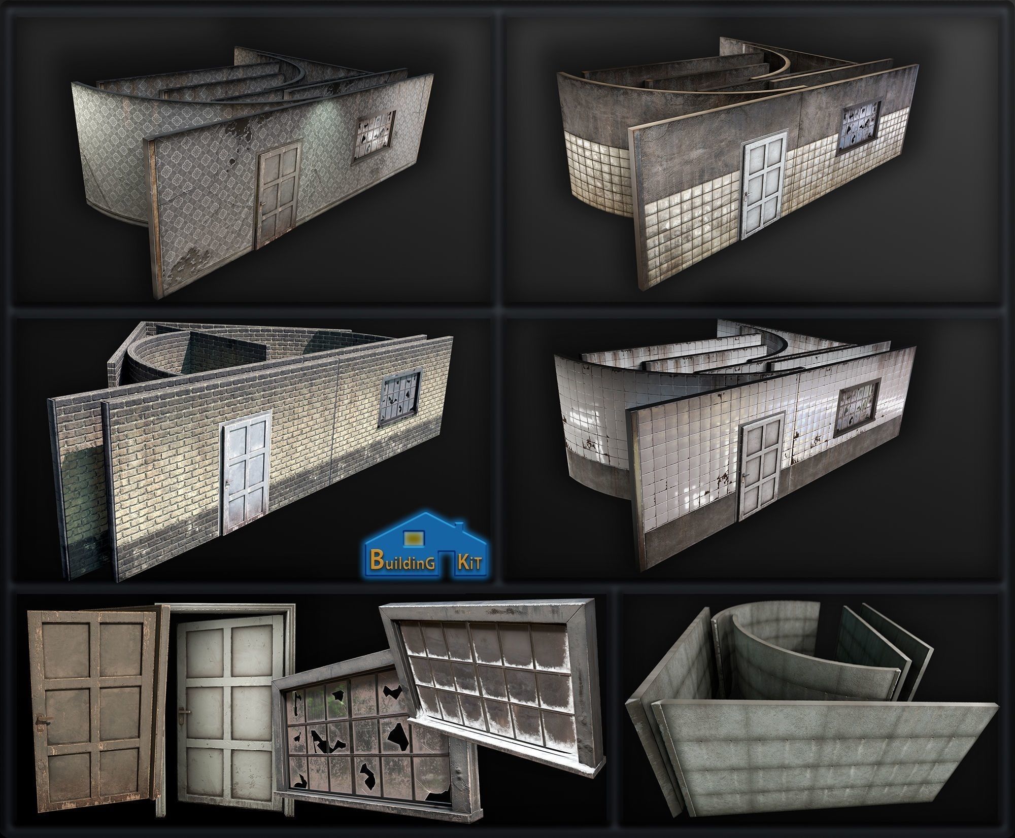 building Modular Kit - wall collection - PBR VR / AR / low-poly | CGTrader
