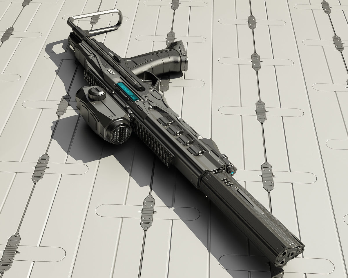 IT-PDW futuristic gun on table 3D model | CGTrader