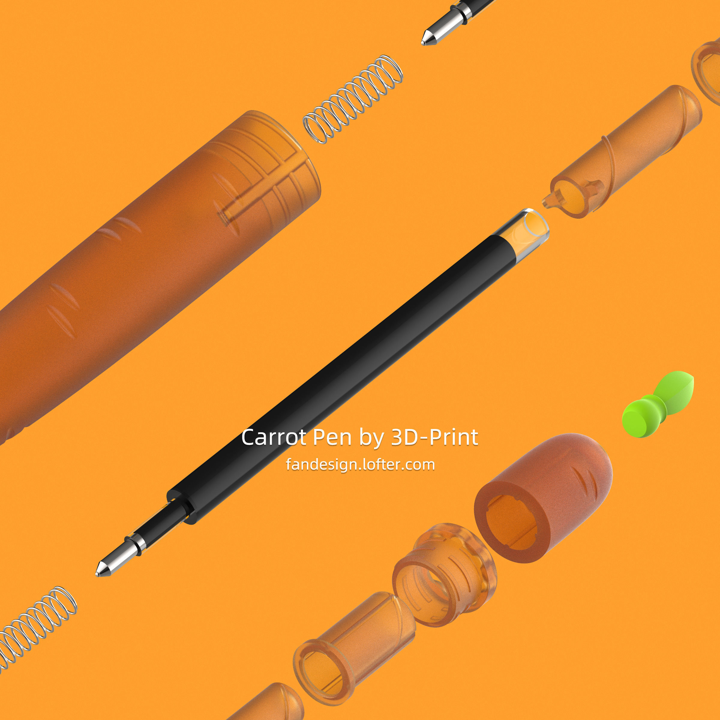 Carrot Pen - rotate open 3D model 3D printable | CGTrader