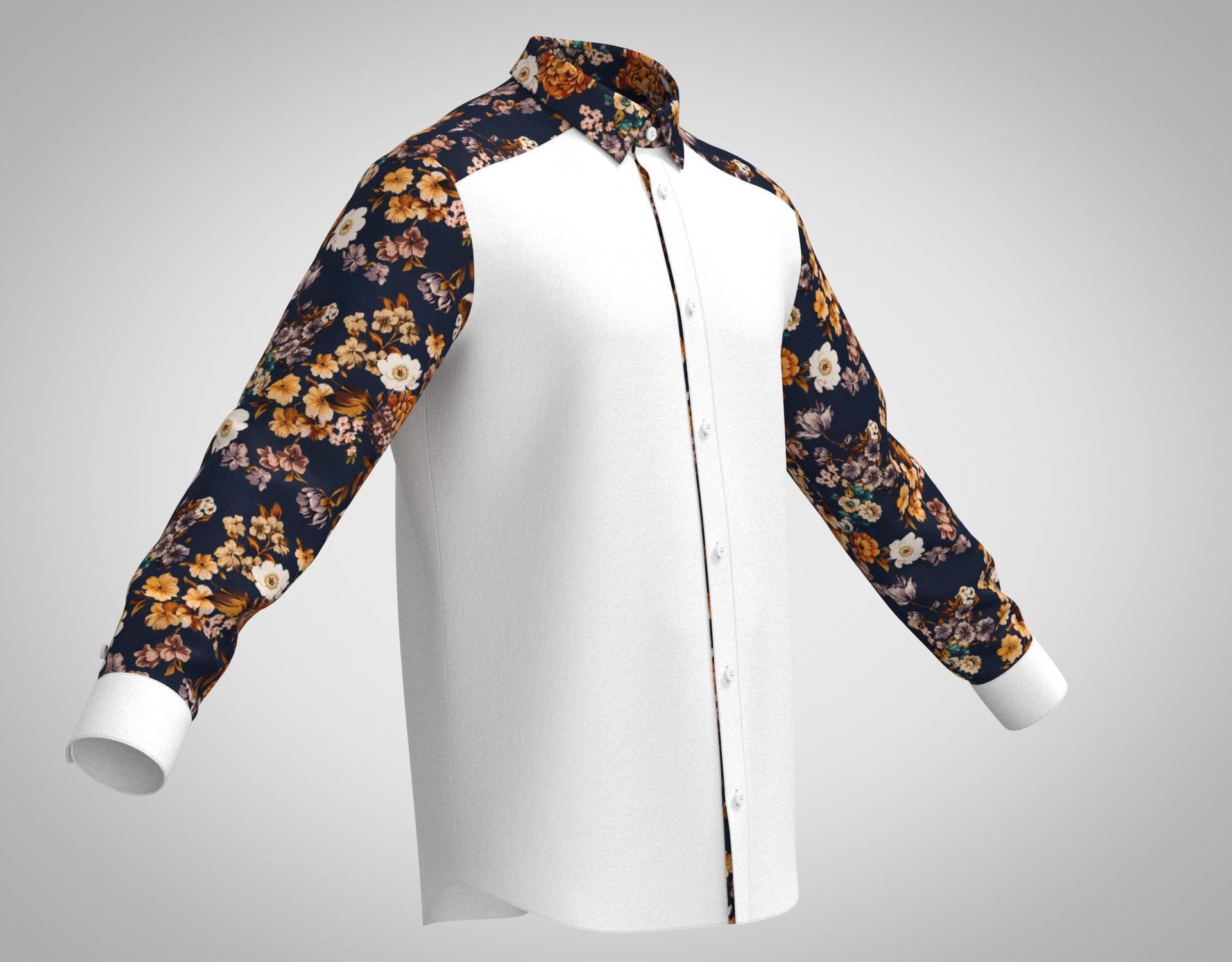 3D MENs Formal Shirt With Floral Sleeve Caller And Shoulder 3D model ...