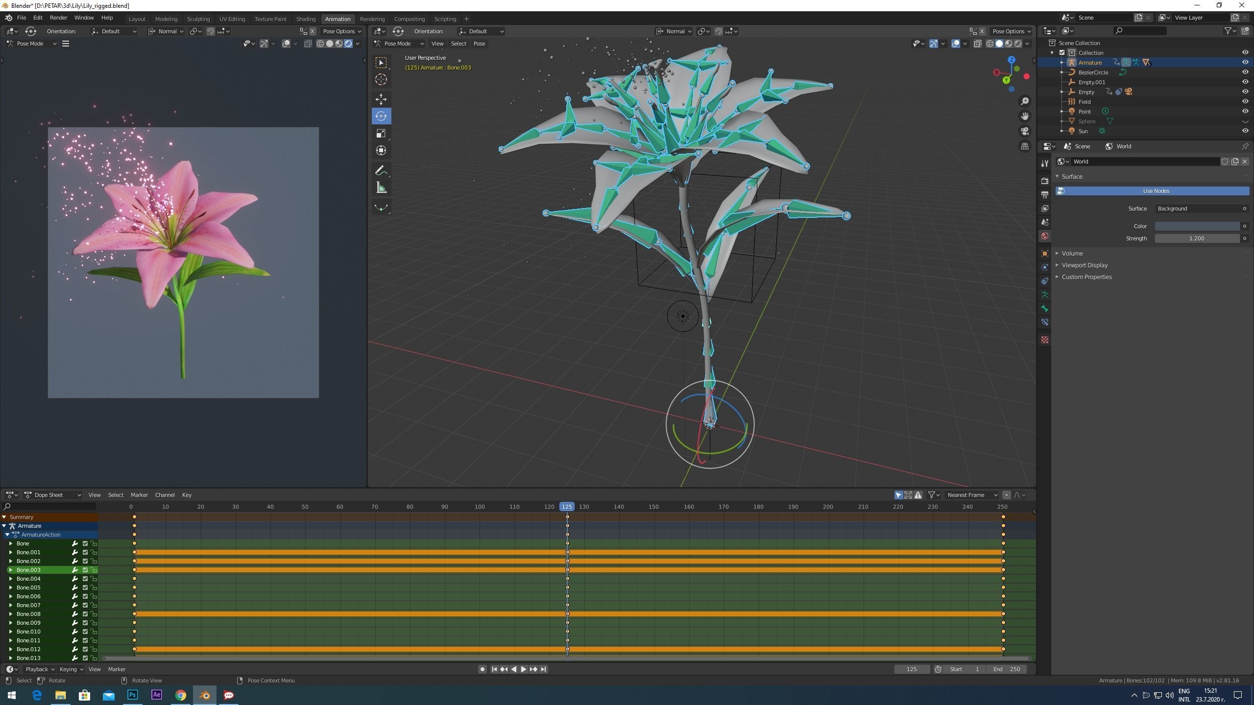 Lily flower rigged animated 3D model animated rigged | CGTrader