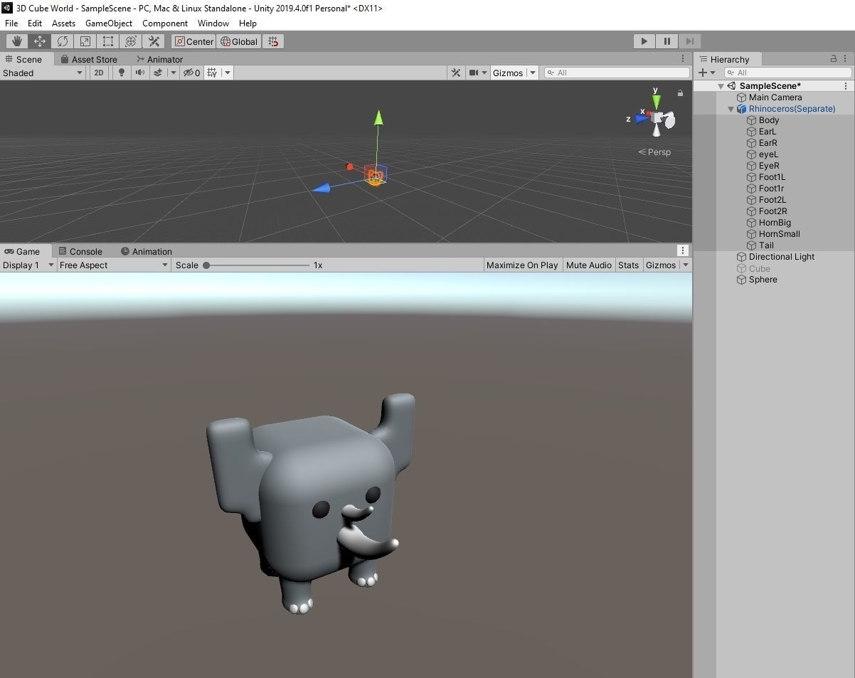 3D model Cute cartoon Rhinoceros 3d cube stylized Character animal VR ...