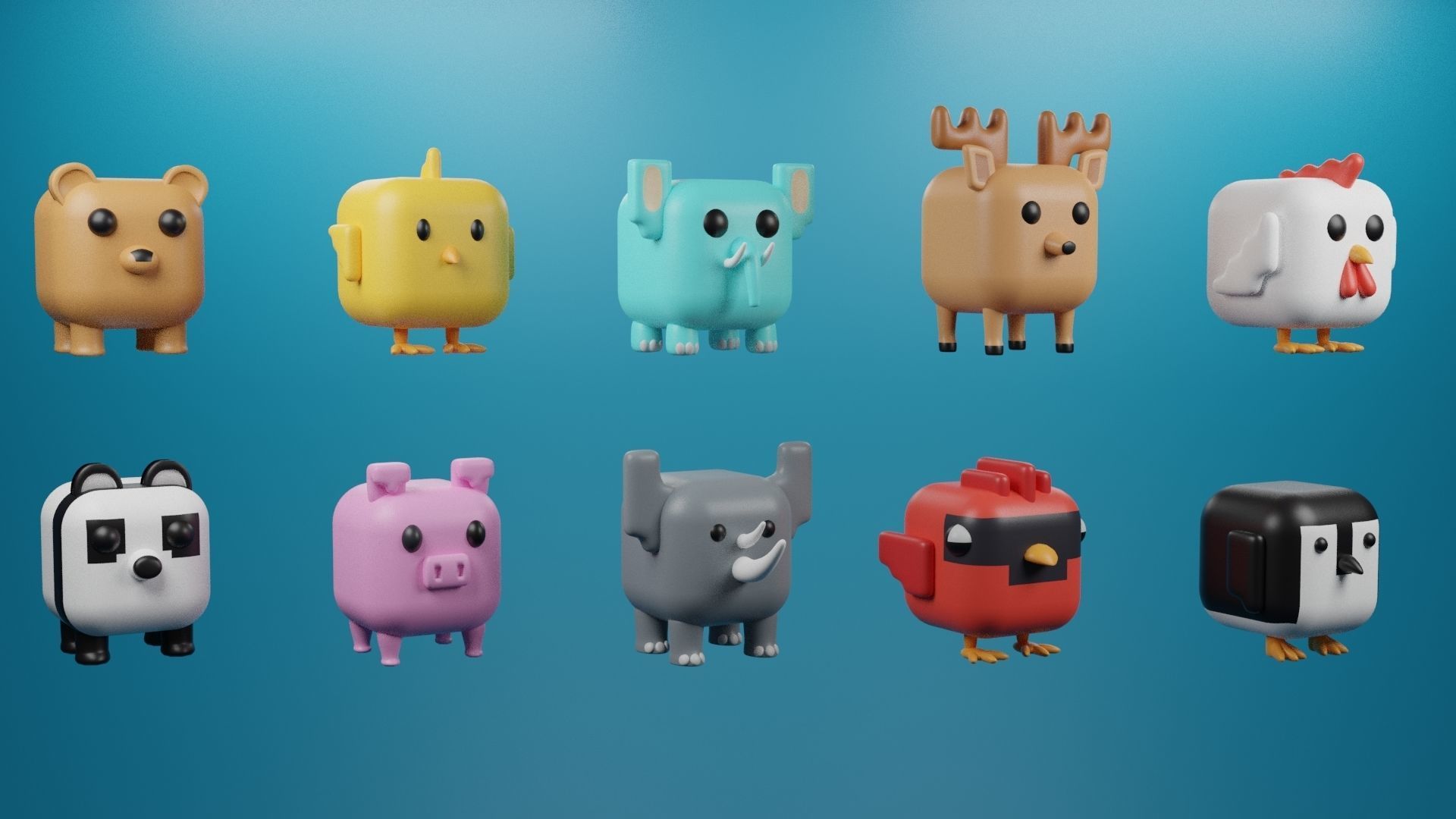 3D model 3D Cute animal cube character pack VR / AR / low-poly | CGTrader