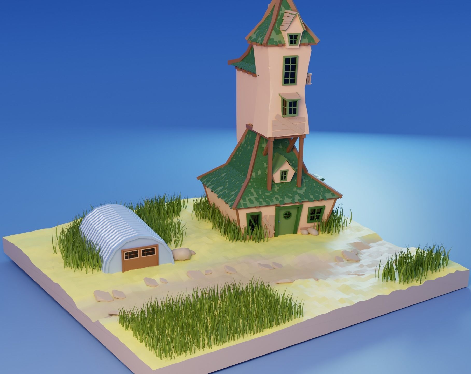 3D model The Burrow house with grass and sand VR / AR / low-poly | CGTrader