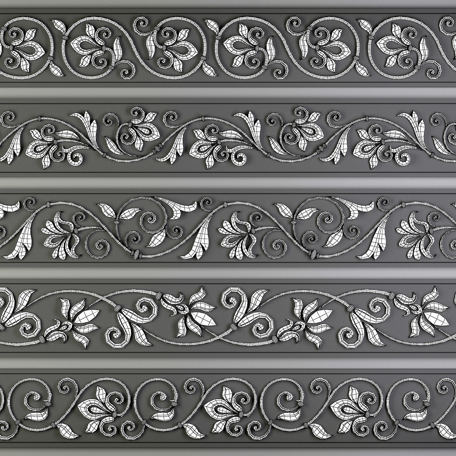 5 Decorative Seamless Trim Ornament Alpha and Brush 3D model | CGTrader