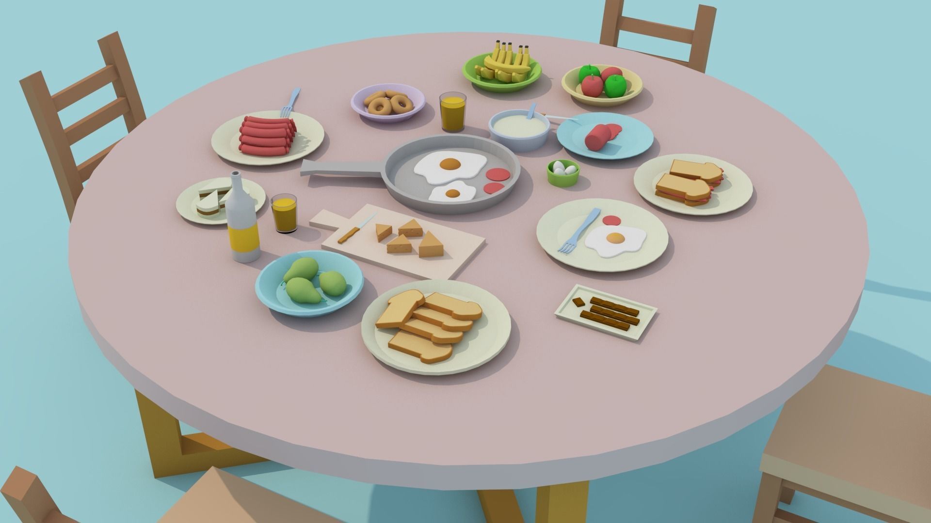 3D model Low-poly dining table with food - cartoon table VR / AR / low ...