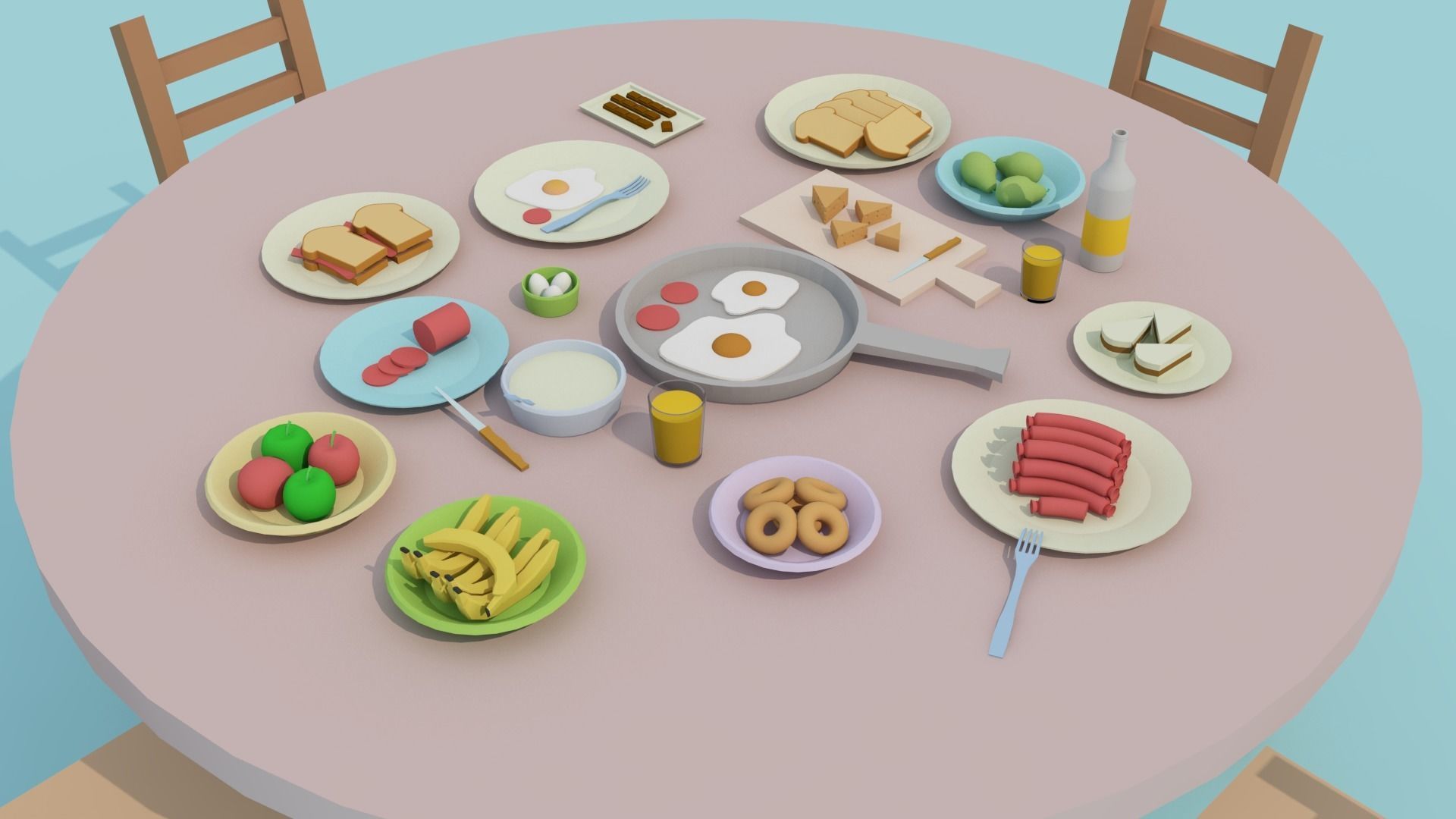 3D model Low-poly dining table with food - cartoon table VR / AR / low ...