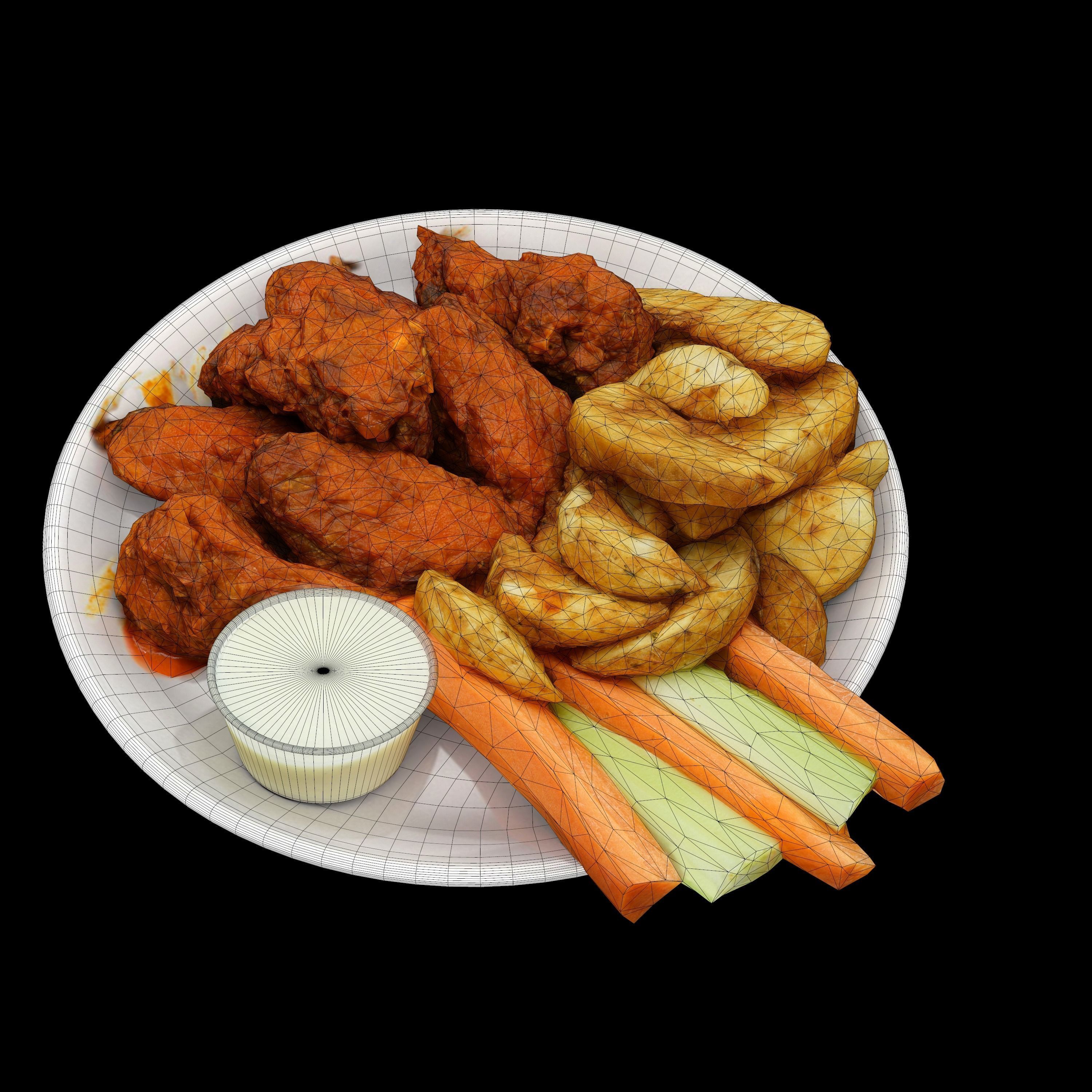 3D model fried chicken with french fries Low-poly 3D VR / AR / low-poly ...