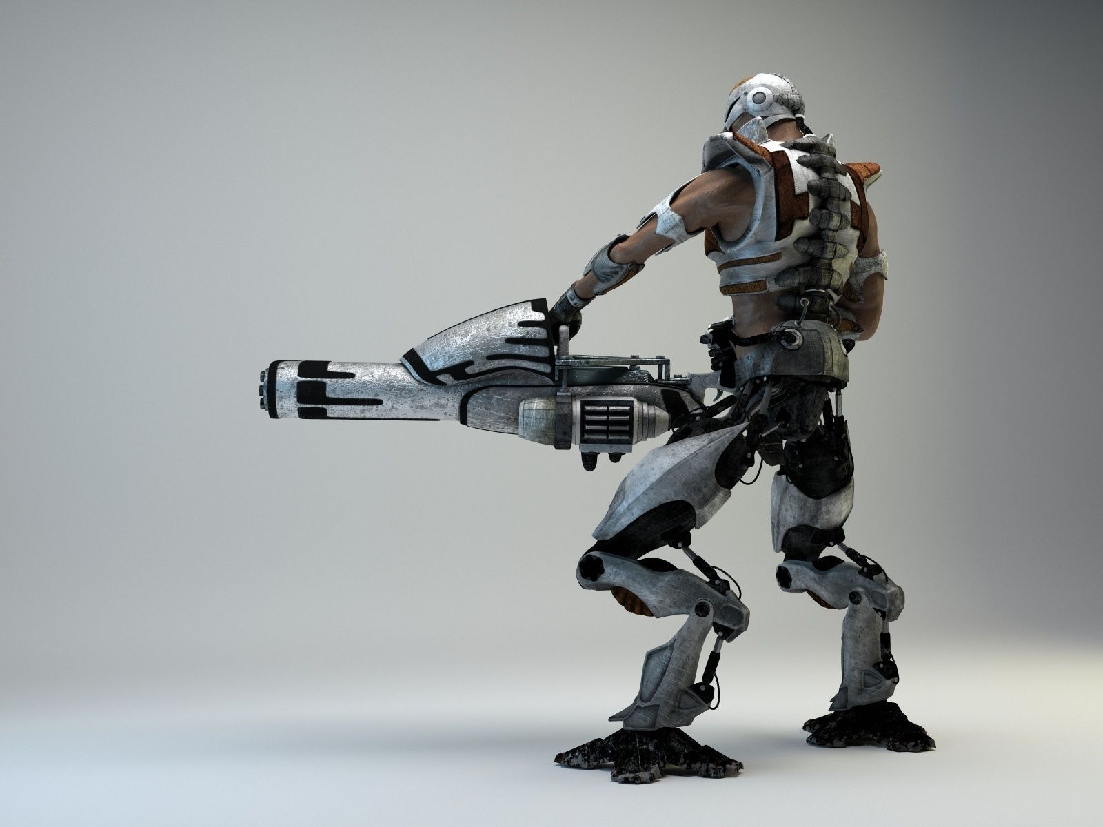 Retro-Futuristic Mechborg with Minigun 3D model rigged | CGTrader