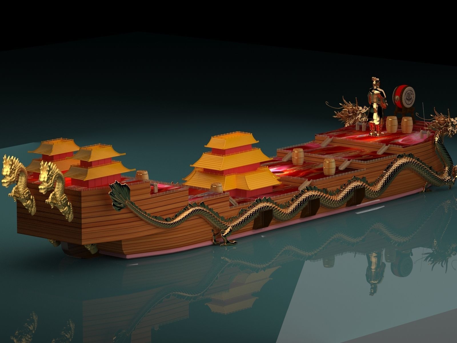 chinese junk ship warship oldship pirates fleet sails 3D model | CGTrader
