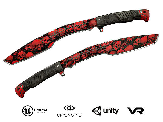 3D model Knife Kukri - Red Skulls VR / AR / low-poly | CGTrader