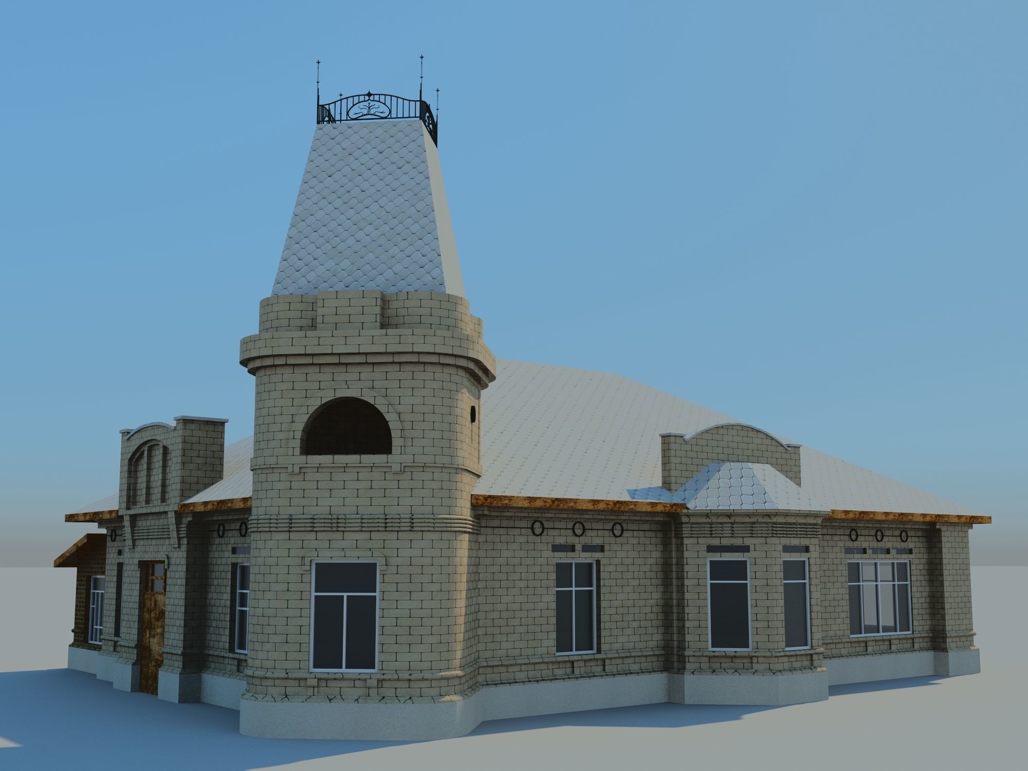 Mansion classic baroque style house with tower 3D model | CGTrader