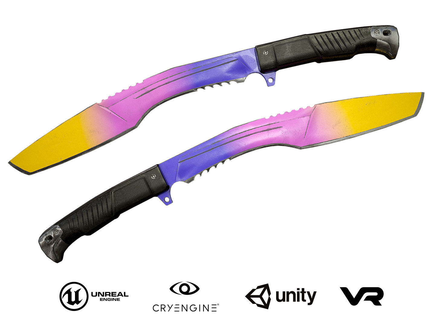 3D model Knife Kukri - Gradient colors VR / AR / low-poly OBJ FBX