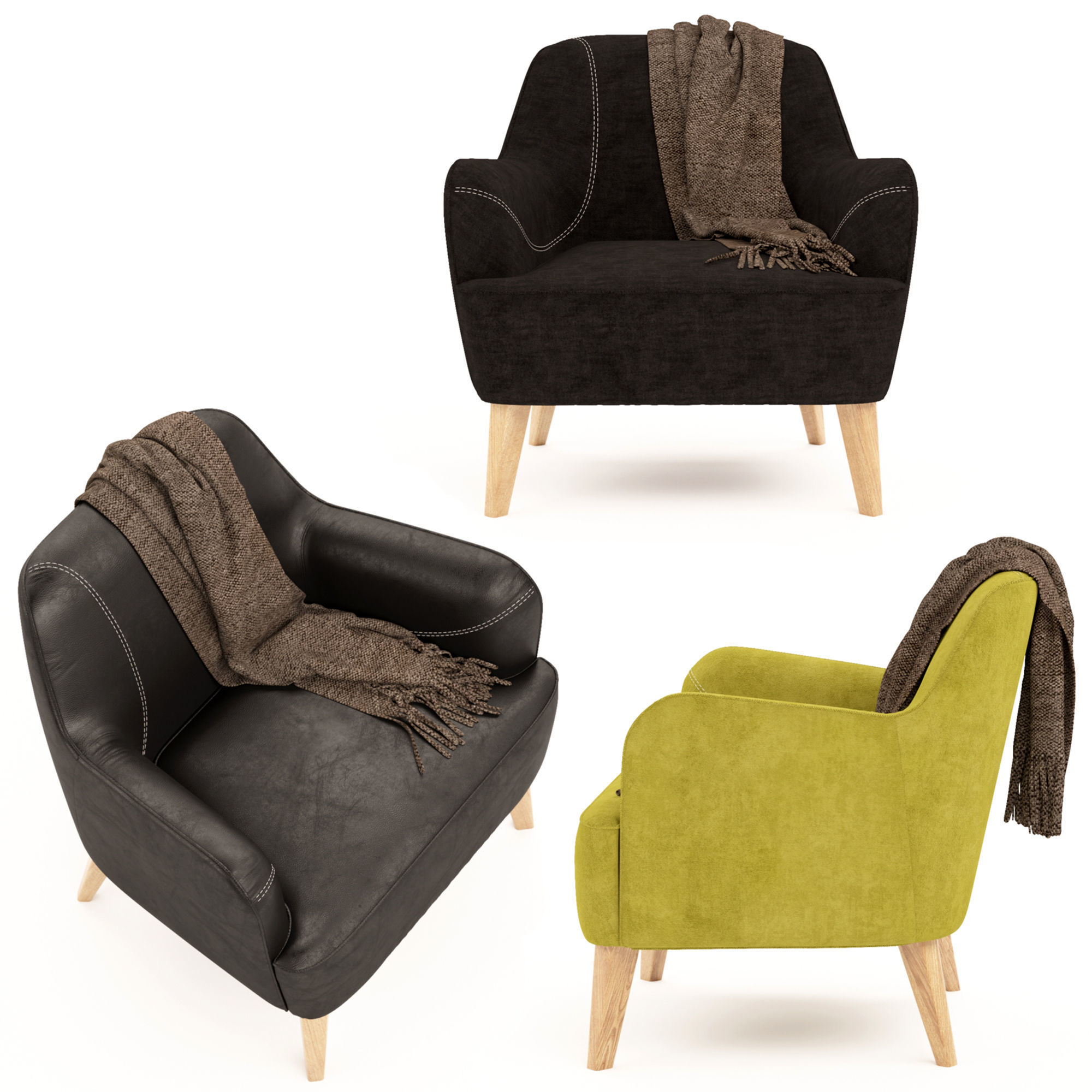 Lysandre Armchair with throw blanket 3D model | CGTrader