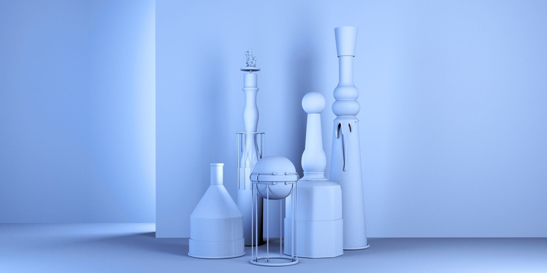Yellow Metal Detailed Vases - Giorgio Morandi Set 3D model | CGTrader