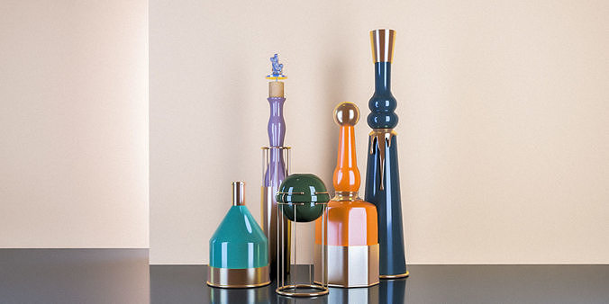 Yellow Metal Detailed Vases - Giorgio Morandi Set 3D model | CGTrader