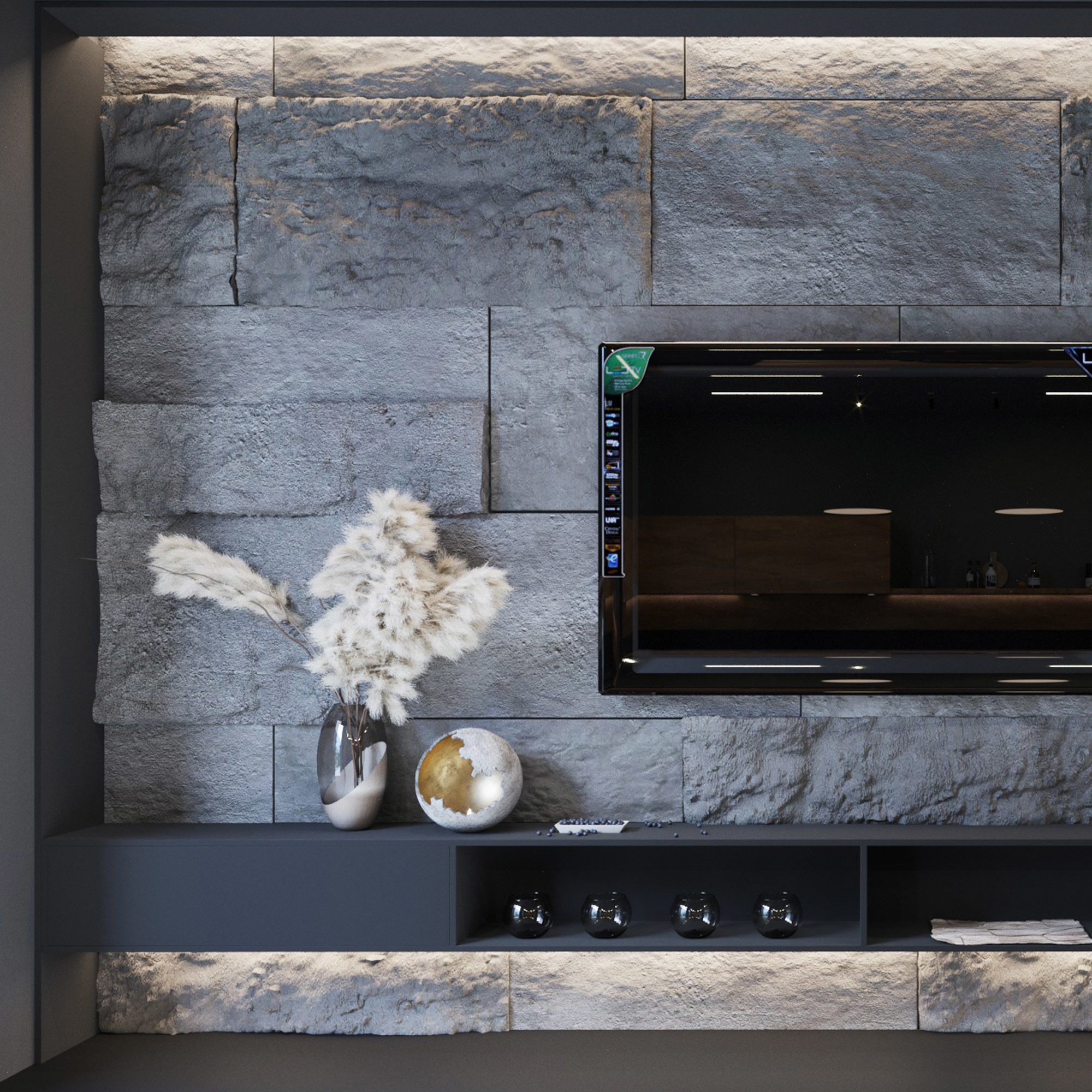 3D model TV stone wall VR / AR / low-poly | CGTrader