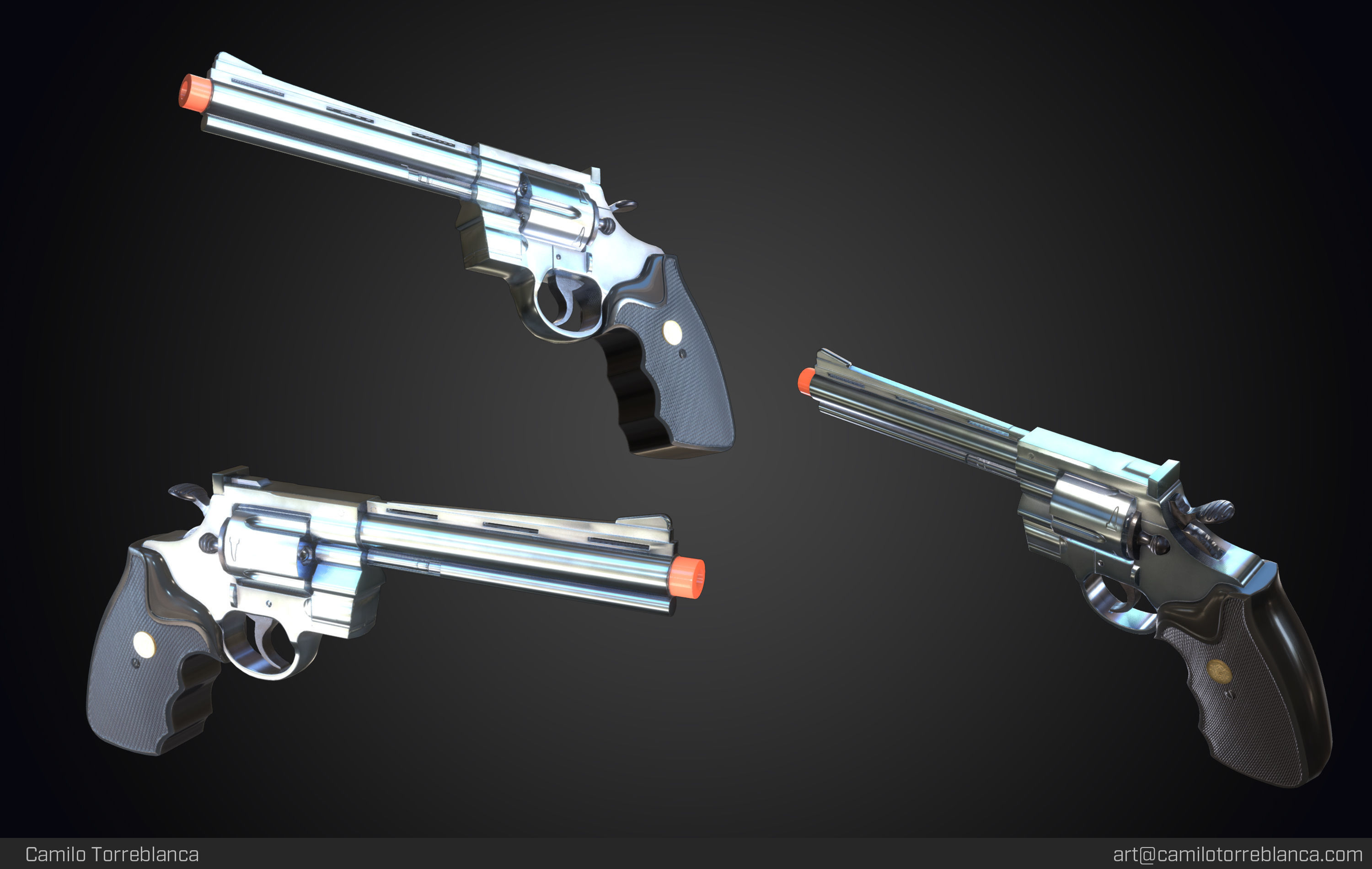 game-ready Magnum 357 Revolver Gun Weapon 3D PBR Game 2