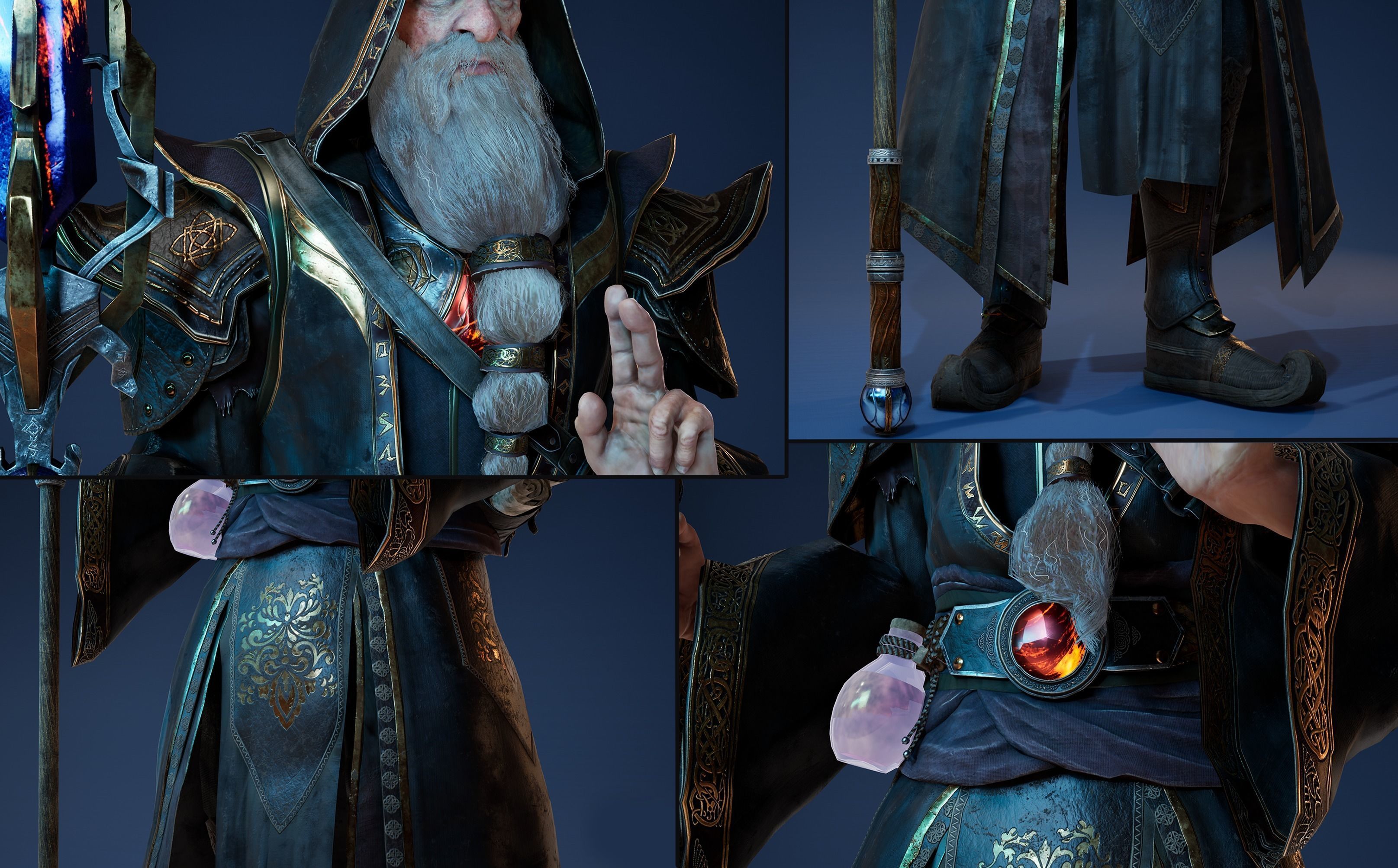 3D model Wizard holding sword VR / AR / low-poly rigged animated | CGTrader