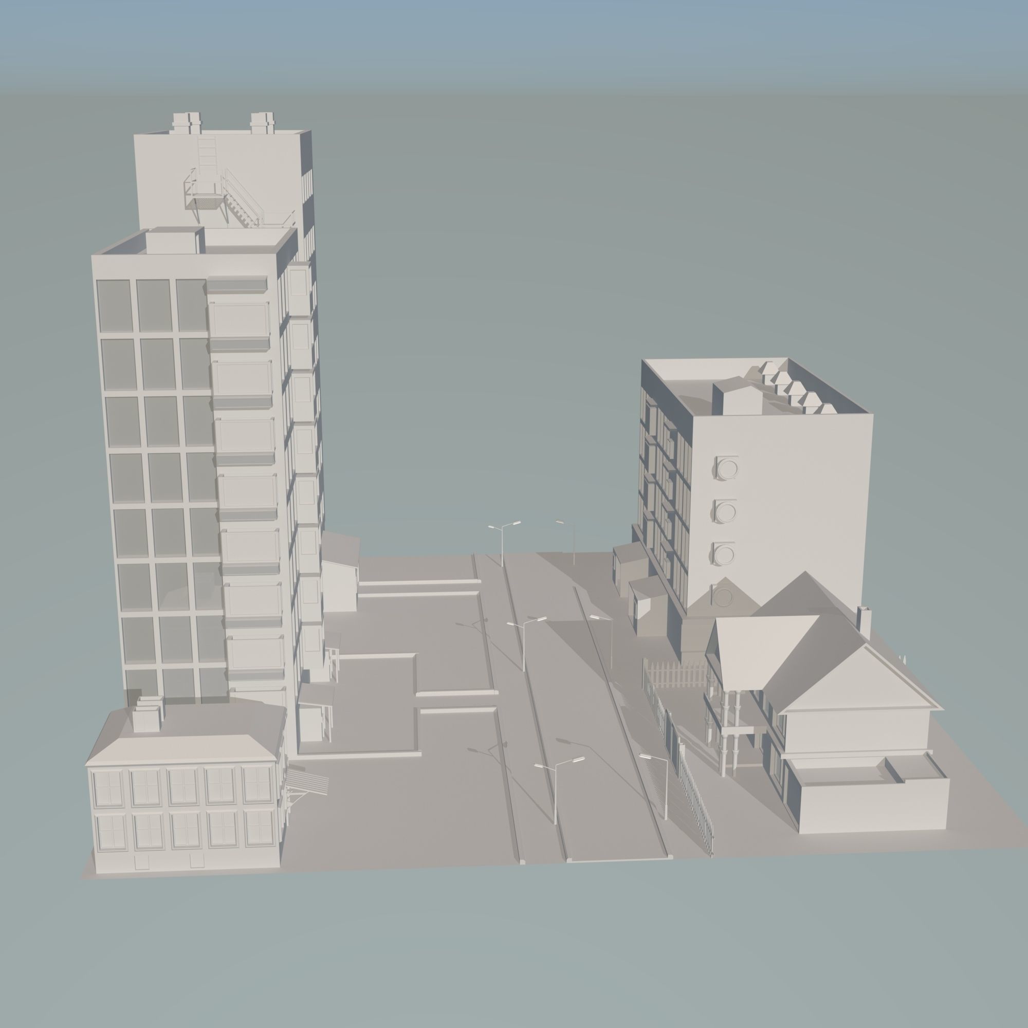 3D model small city block VR / AR / low-poly | CGTrader