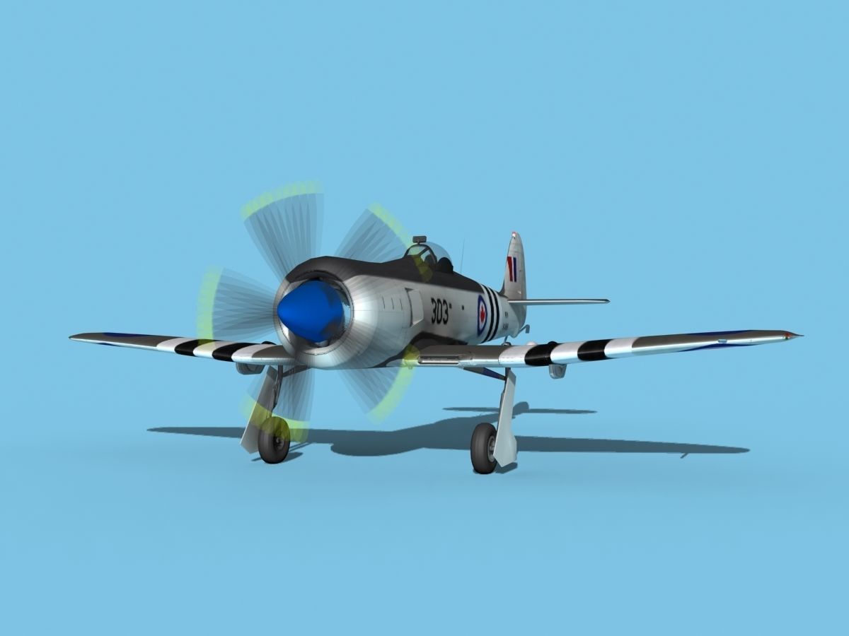 Hawker Sea Fury V14 RCAF 3D model animated rigged | CGTrader