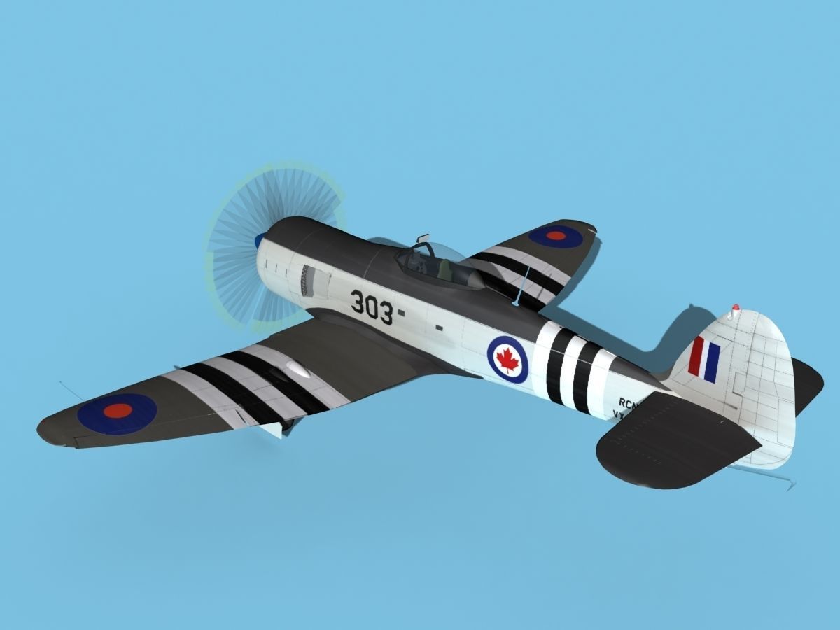 Hawker Sea Fury V14 RCAF 3D model animated rigged | CGTrader