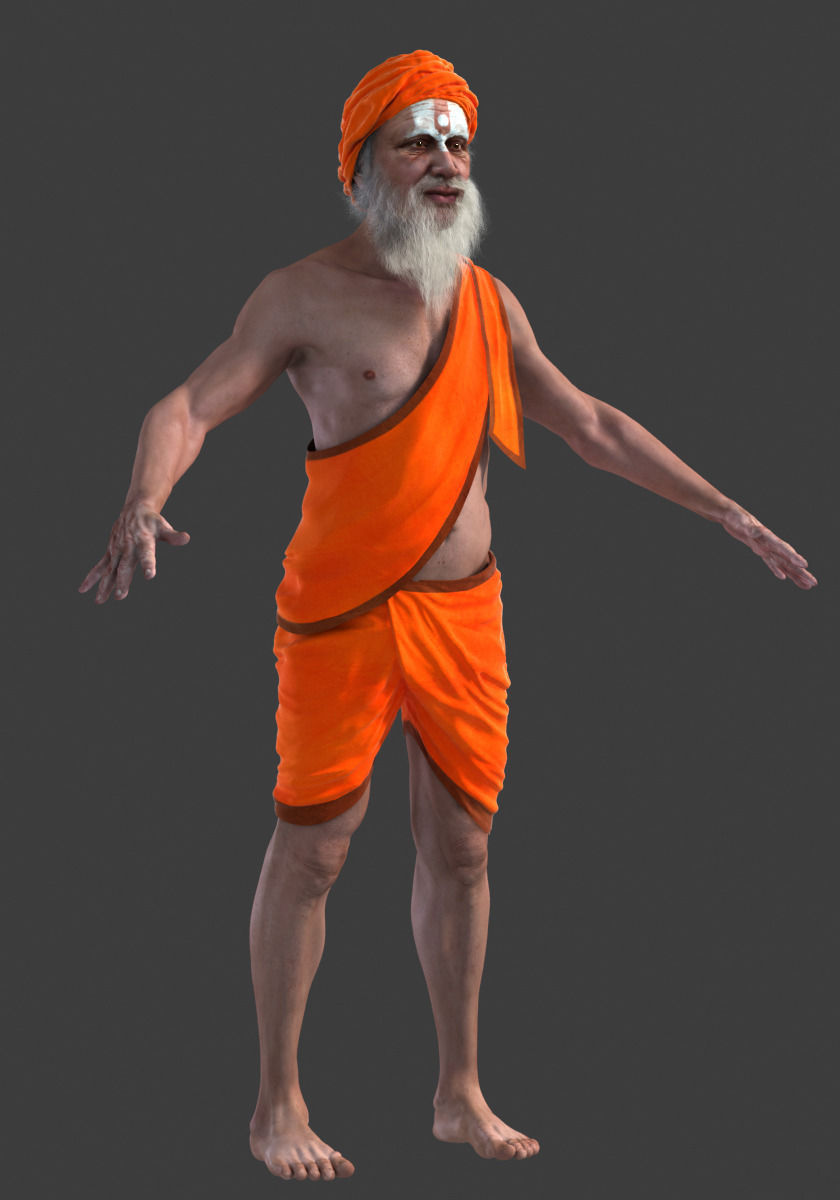 Hermit man in orange turban 3D model | CGTrader