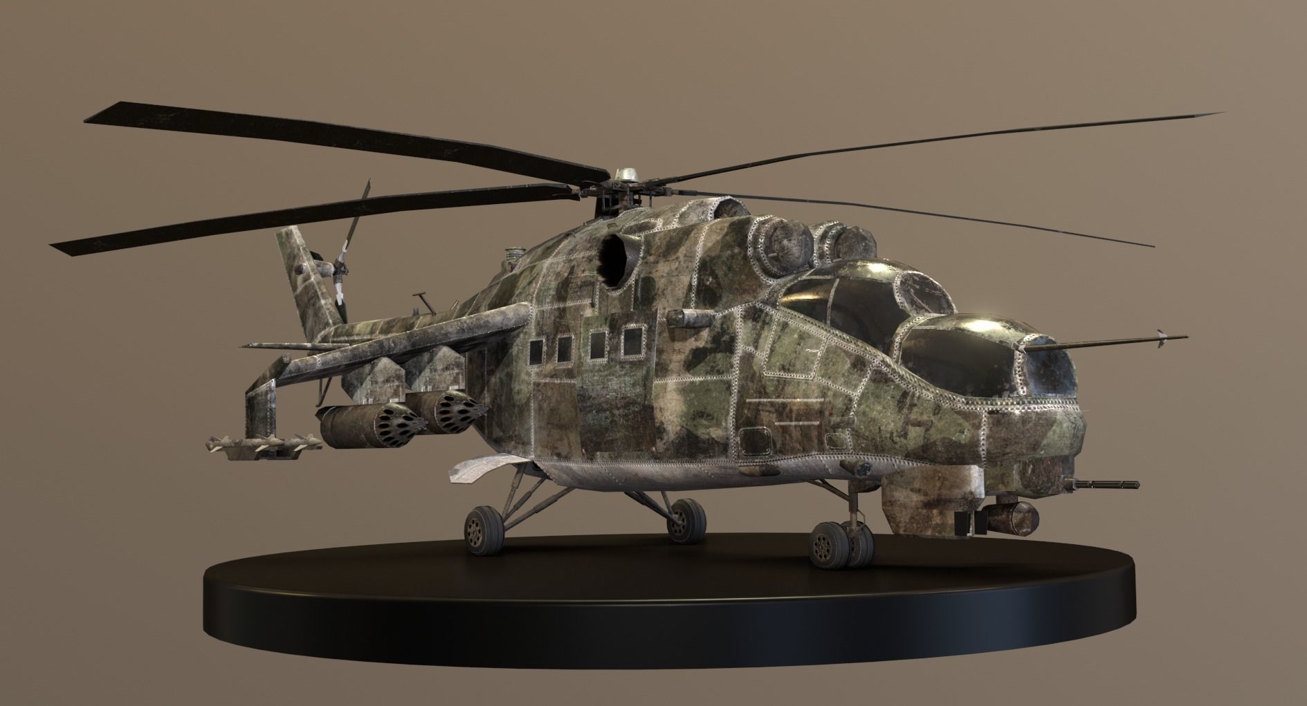 3D model Post-Apo Mi-24 Attack Helicopter VR / AR / low-poly | CGTrader