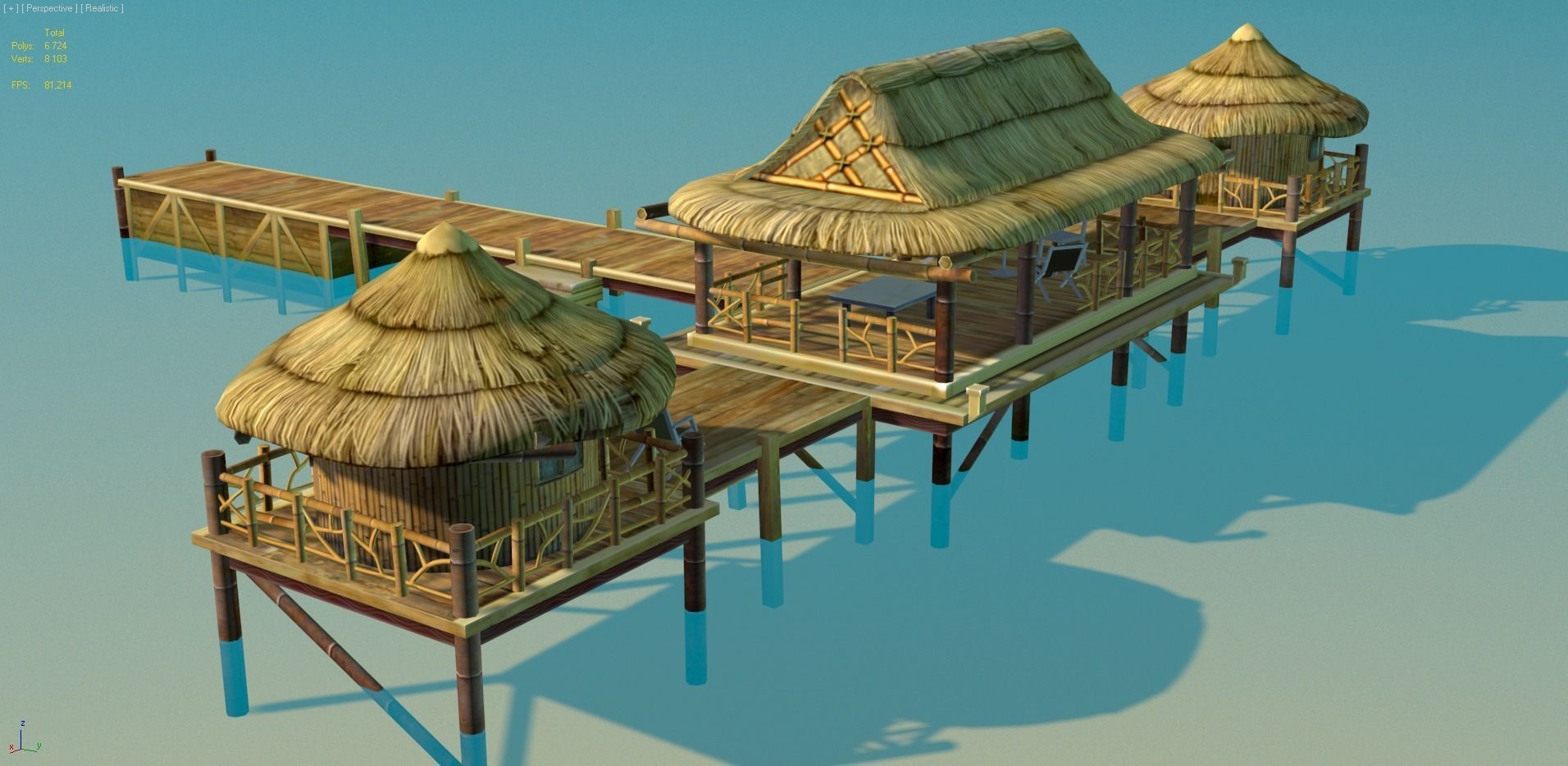 3D model Bungalow - low poly wooden structure with boat VR / AR / low ...