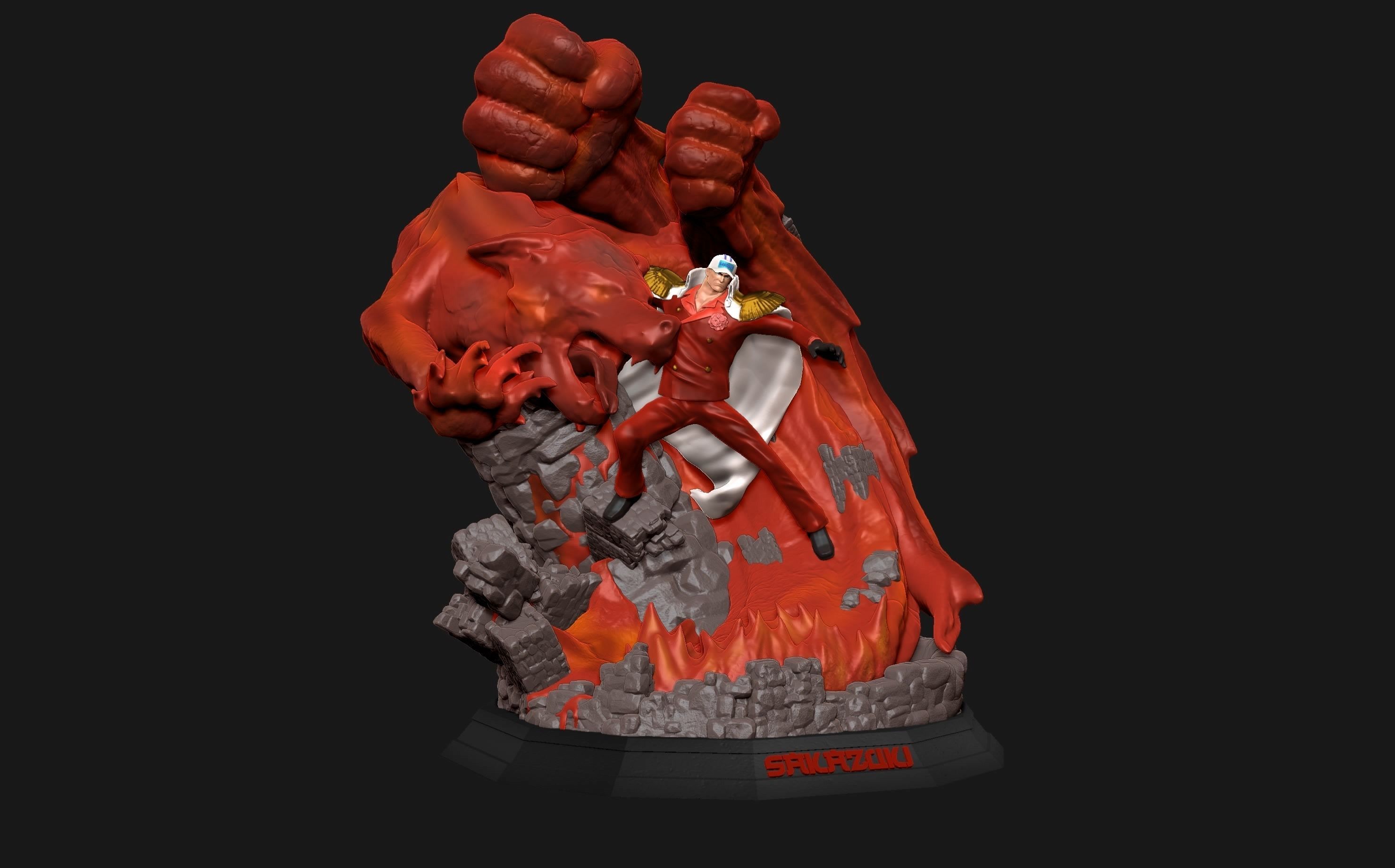 Akainu Sakazuki - One Piece - Marine Admiral 3d print statue 3D model ...