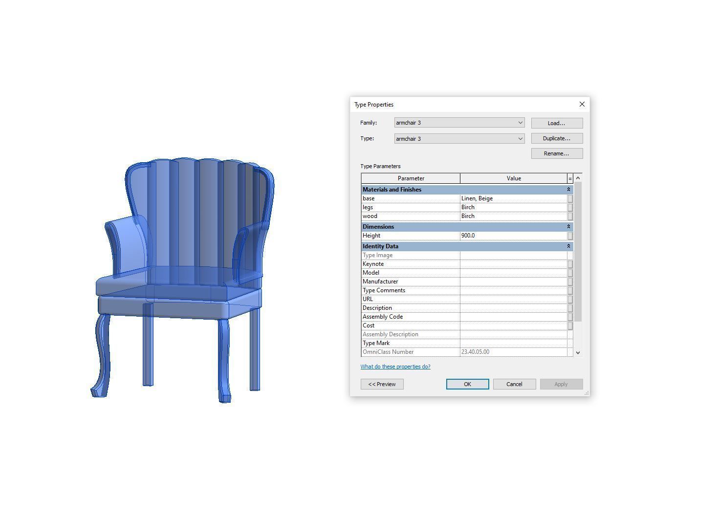 3D model Revit Family - Full scalable armchair 2 VR / AR / low-poly ...