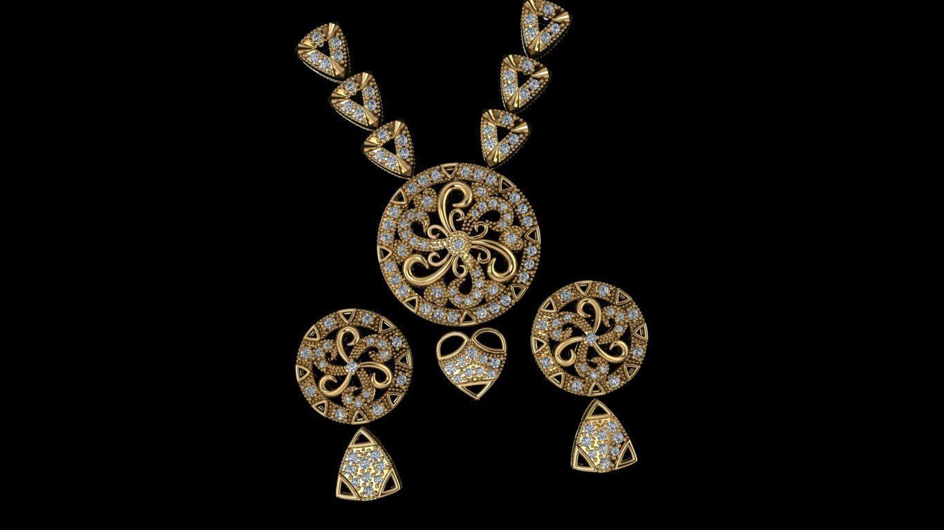 NECKLACE gold jewelry set with diamonds 3D model 3D printable | CGTrader