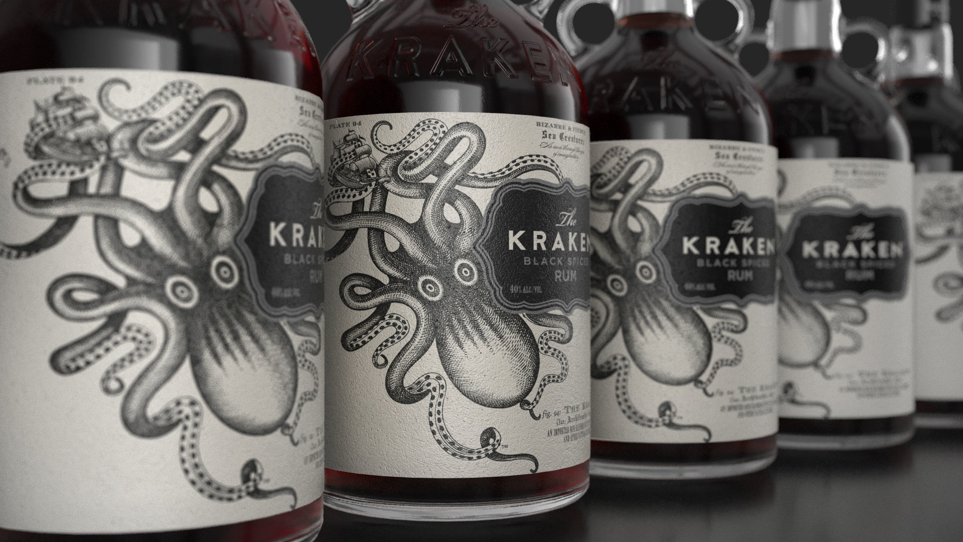 Kraken Rum Original Label Bottles Set 3D model | CGTrader