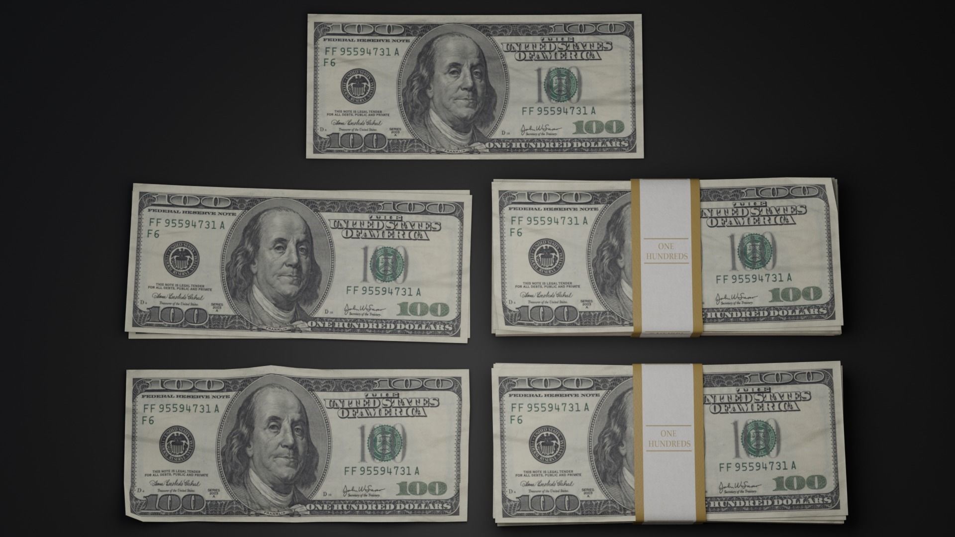 3D model Lowpoly 100 dollar bill models VR / AR / low-poly | CGTrader