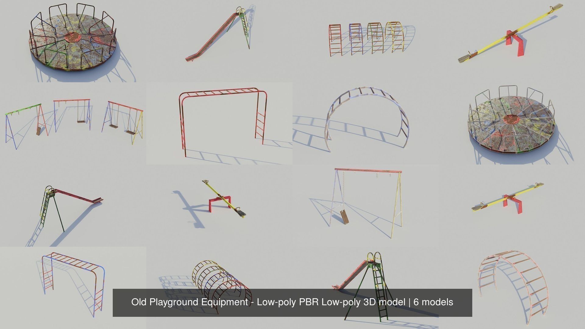 3D Model Collection Old Playground Equipment - Low-poly PBR Low-poly 3D ...
