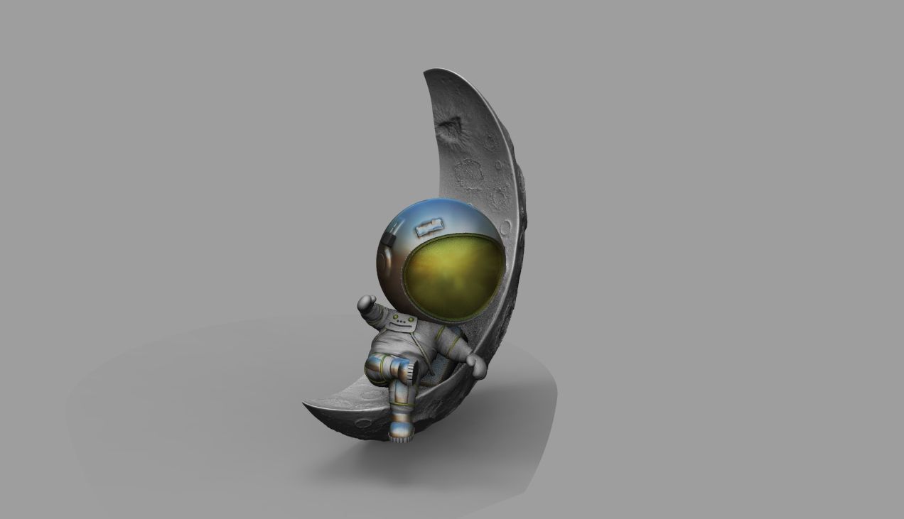 CUTE CHIBI SPACEMAN ON HALF MOON 3D PRINT MODEL 3D model 3D printable ...