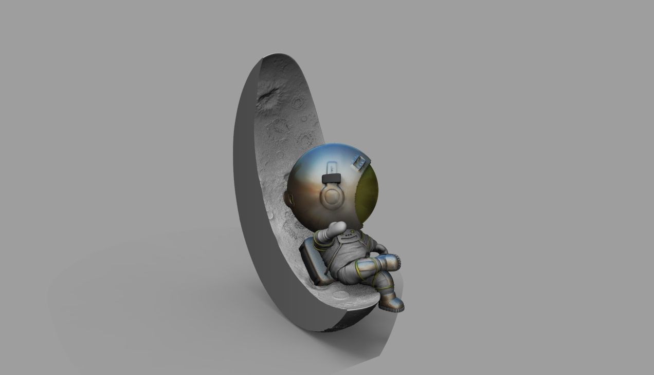 CUTE CHIBI SPACEMAN ON HALF MOON 3D PRINT MODEL 3D model 3D printable ...