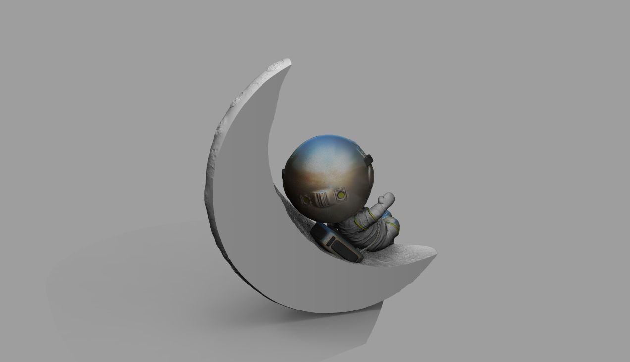 CUTE CHIBI SPACEMAN ON HALF MOON 3D PRINT MODEL 3D model 3D printable ...