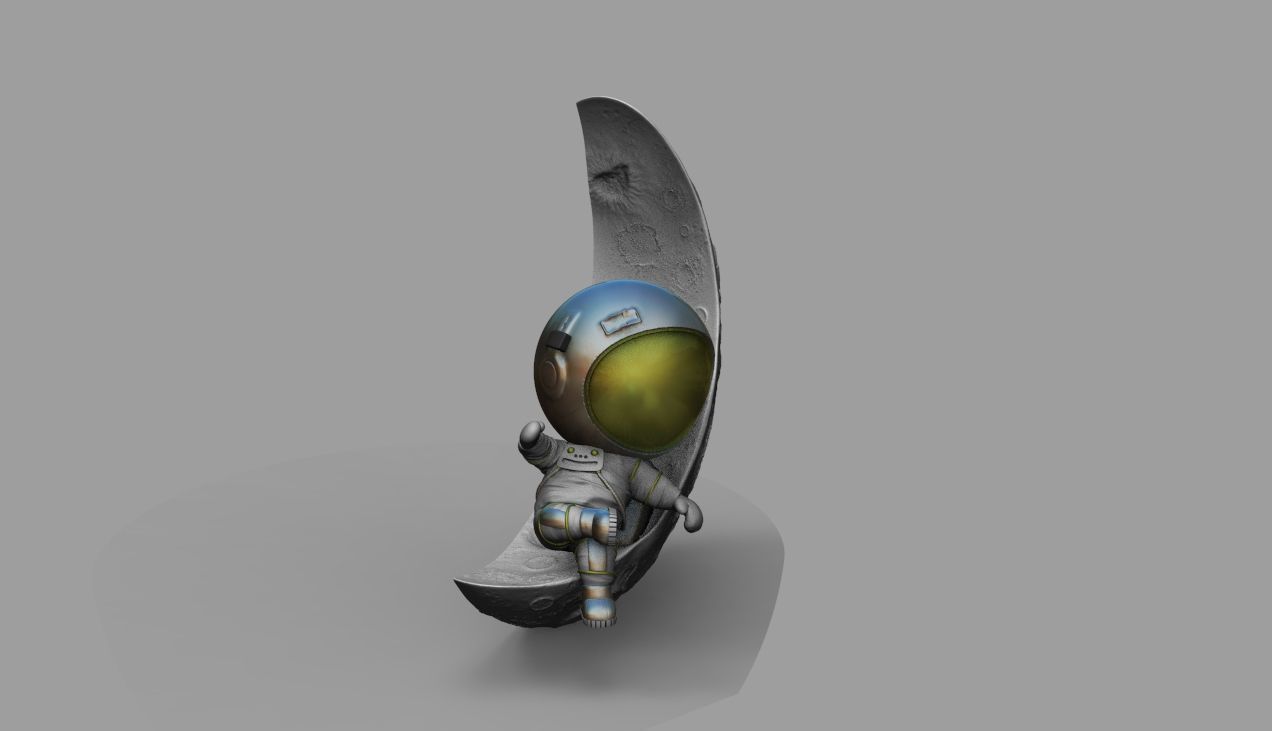 CUTE CHIBI SPACEMAN ON HALF MOON 3D PRINT MODEL 3D model 3D printable ...